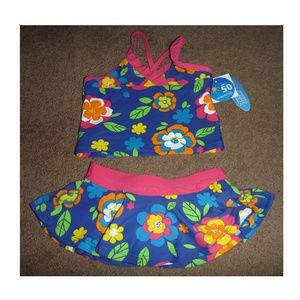 Wave Zone | Swim | Baby Girls Navy Blue Tropical Flowers Tankini ...
